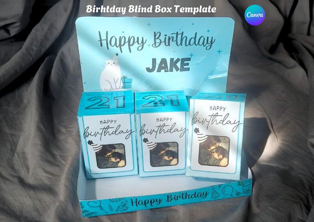 Blue Birthday Blind Box Template | DIY Surprise Gift Box | Editable in ...
