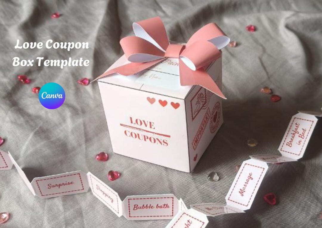 Love Coupon Box Template, DIY Personalized Gift, Couple Gift Box ...