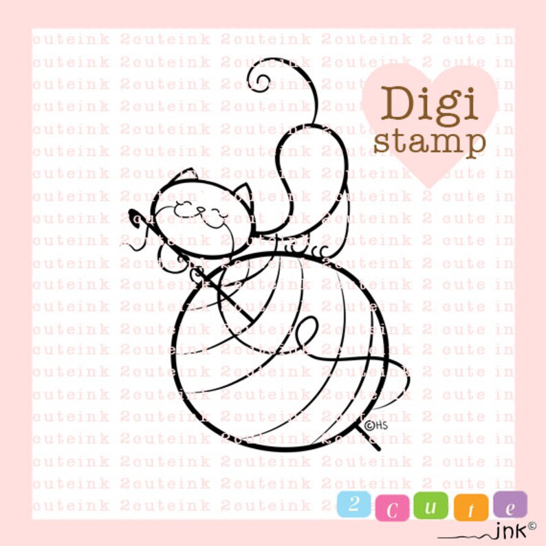 Crochet Cat Digital Stamp for Card Making Paper Crafts | Etsy