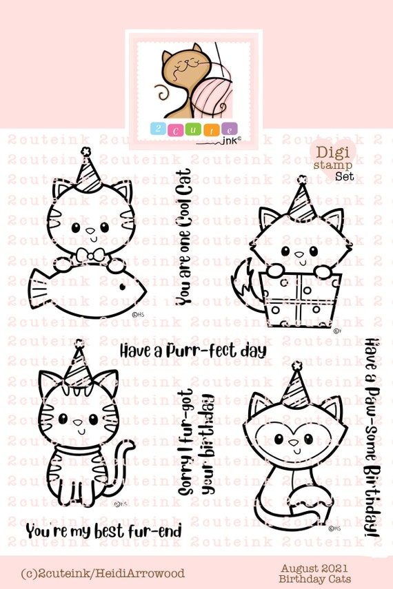 Birthday Cats Digital Stamps Set Birthday Digital Stamps | Etsy