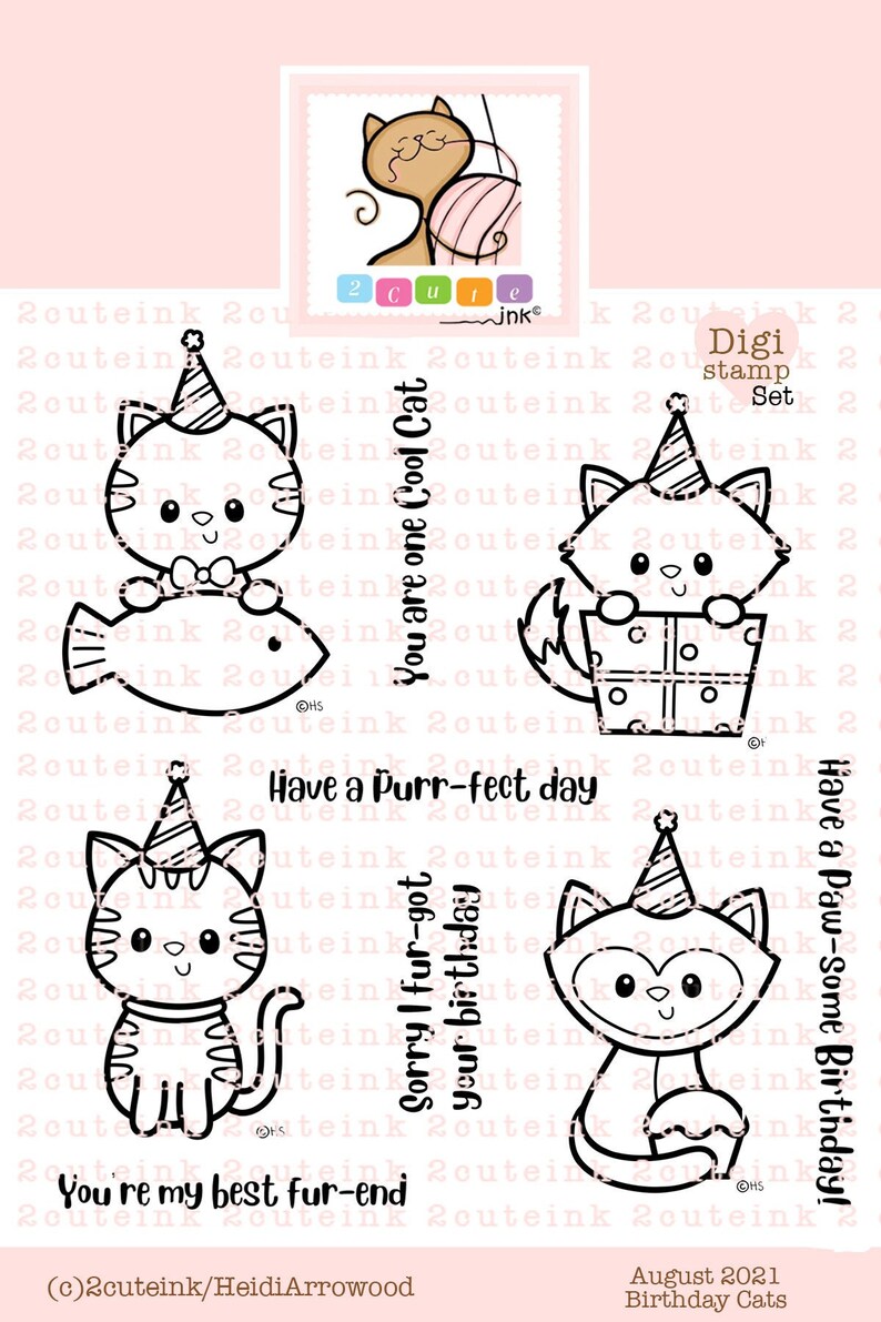 Birthday Cats Digital Stamps Set Birthday Digital Stamps | Etsy