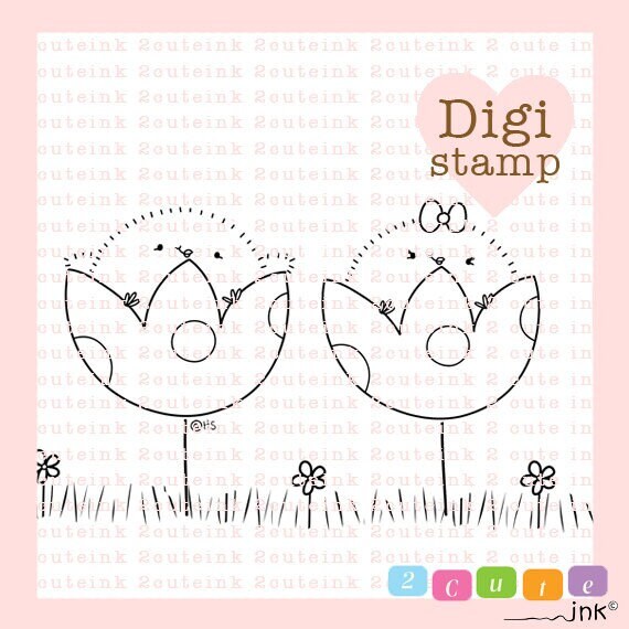 Spring Chicks Digital Stamp for Card Making, Easter Digital Stamps ...