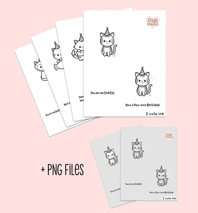 Birthday Cats Digital Stamps Set Birthday Digital Stamps | Etsy