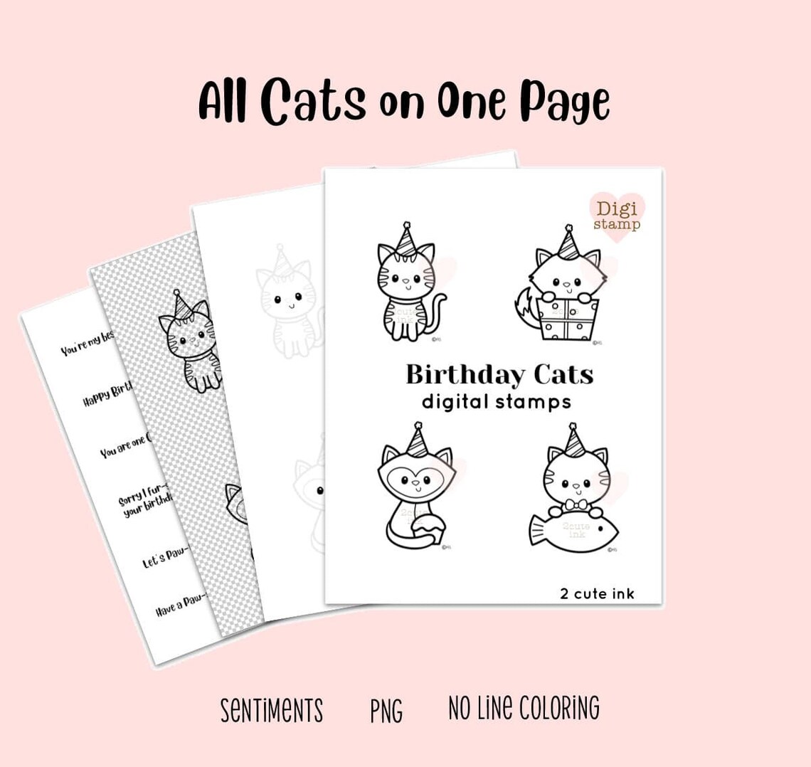 Birthday Cats Digital Stamps Set Birthday Digital Stamps | Etsy