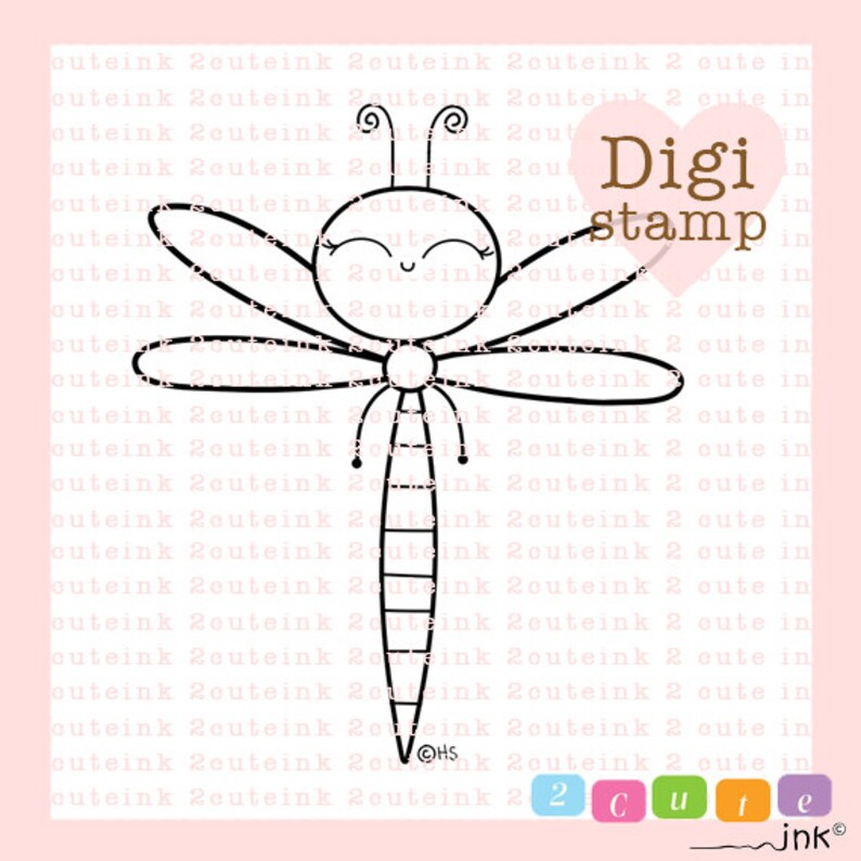 Happy Dragonfly Digital Stamp Dragonfly Stamp Digital | Etsy