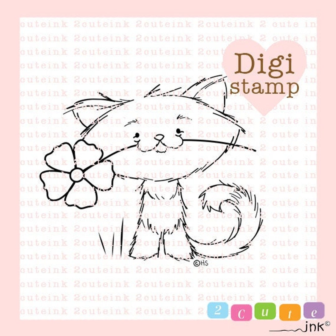 Primrose Kitty Digital Stamp, Cat Digital Stamp, Cat Printable, Card ...