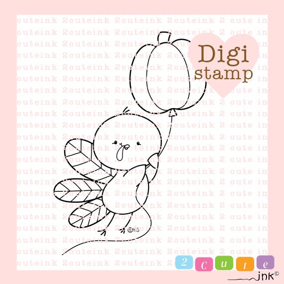 Turkey Balloon Digital Stamp Fall Stamp Digital Fall Stamp Turkey Art ...