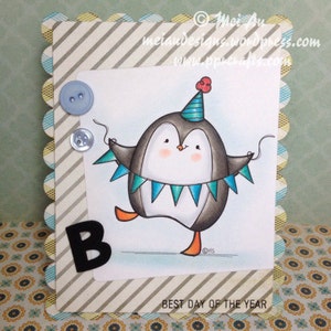 Celebration Penguin Digital Stamp for Card Making, Paper Crafts ...
