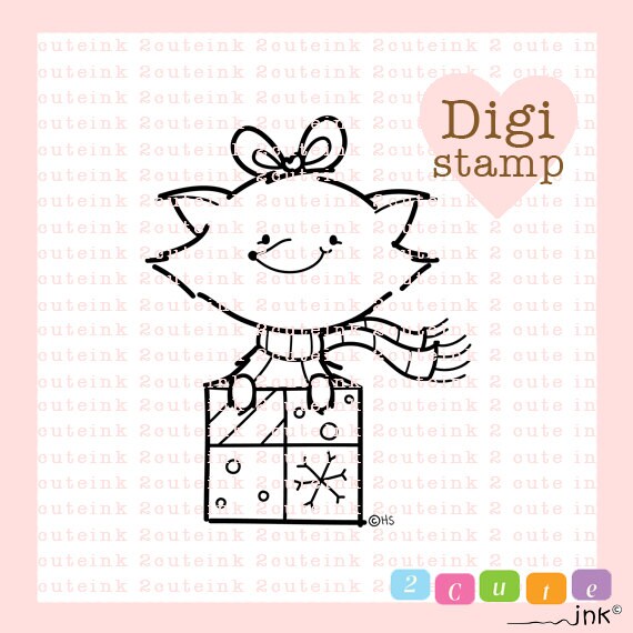 Fox Present Digital Stamp Line Art for Card Making Paper | Etsy