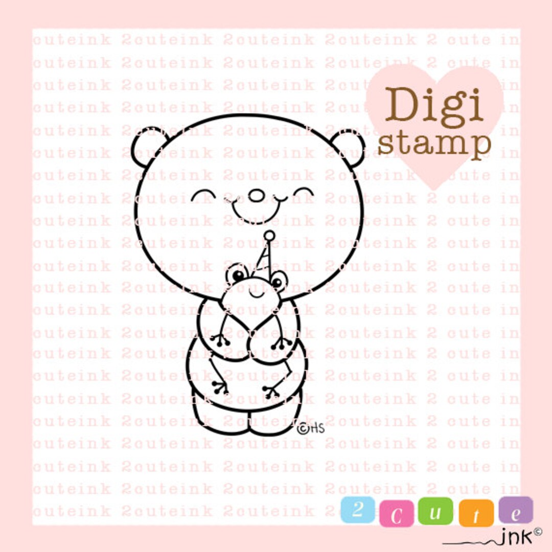 Birthday Friends (bear and Frog) Digital Stamp for Card Making, Paper ...