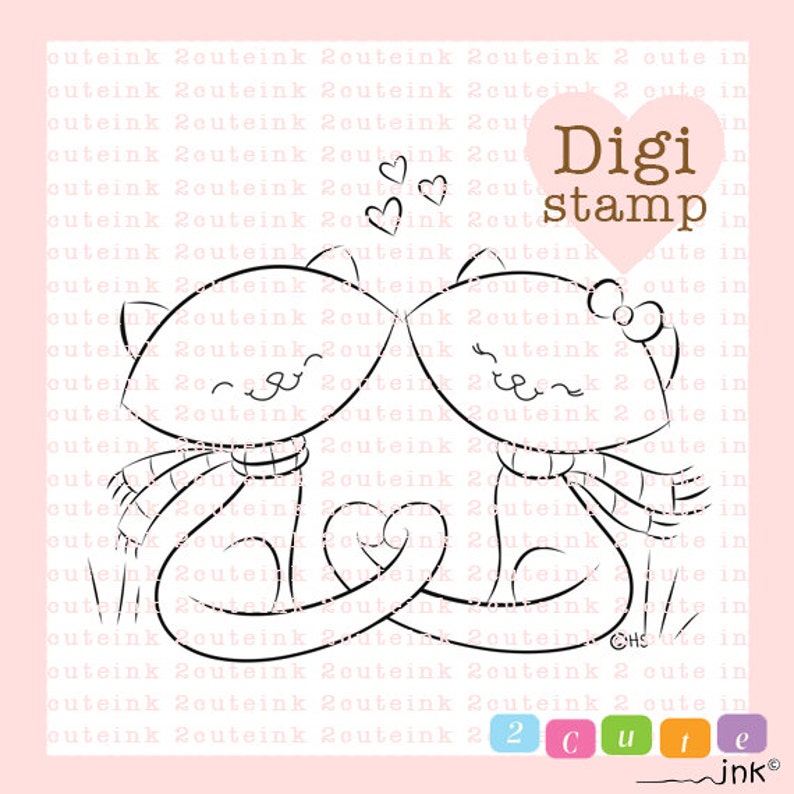 Fall In Love Kitties Digital Stamp Line Art for Card Making | Etsy