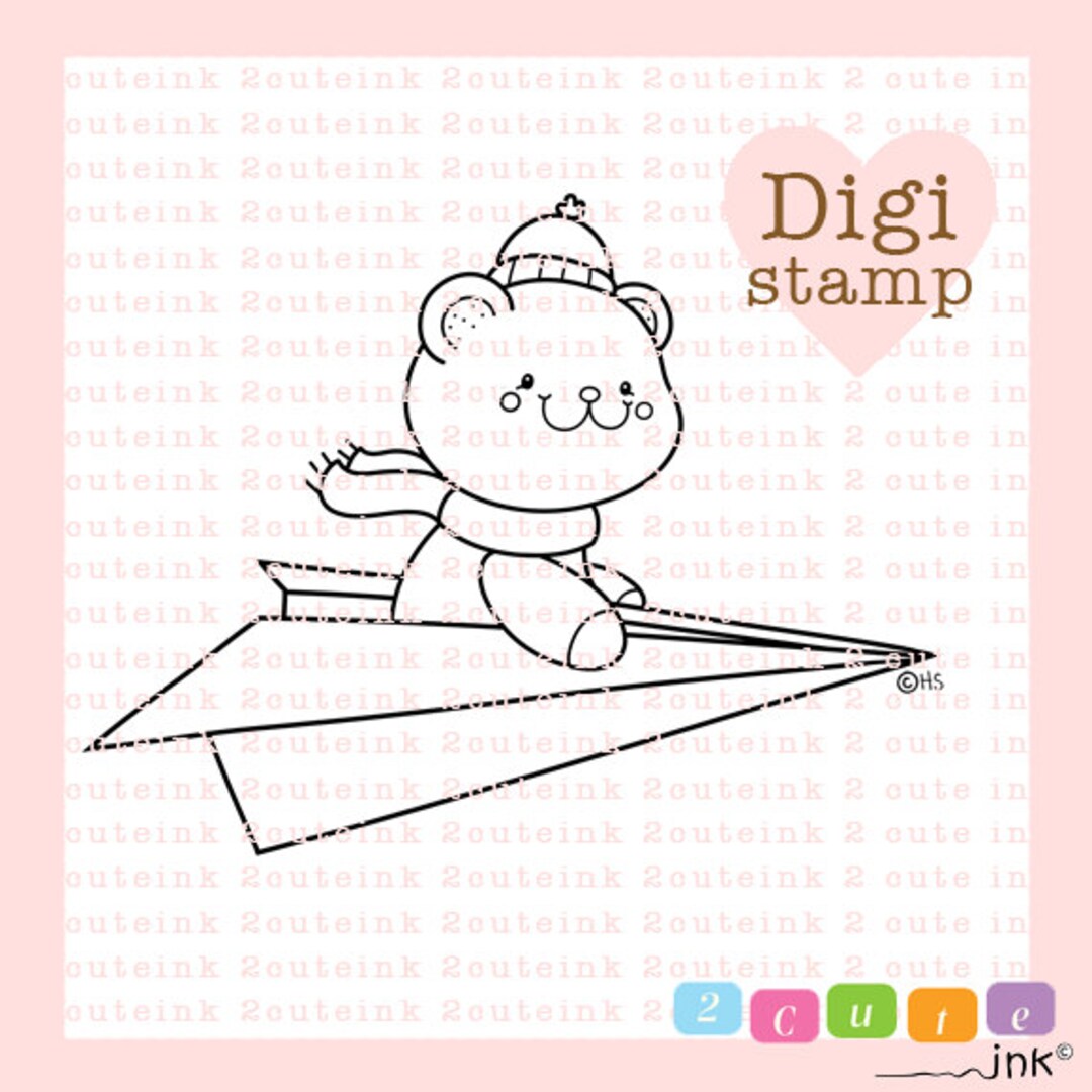 Airplane Bear Digital Stamp Bear Stamp Digital Winter - Etsy
