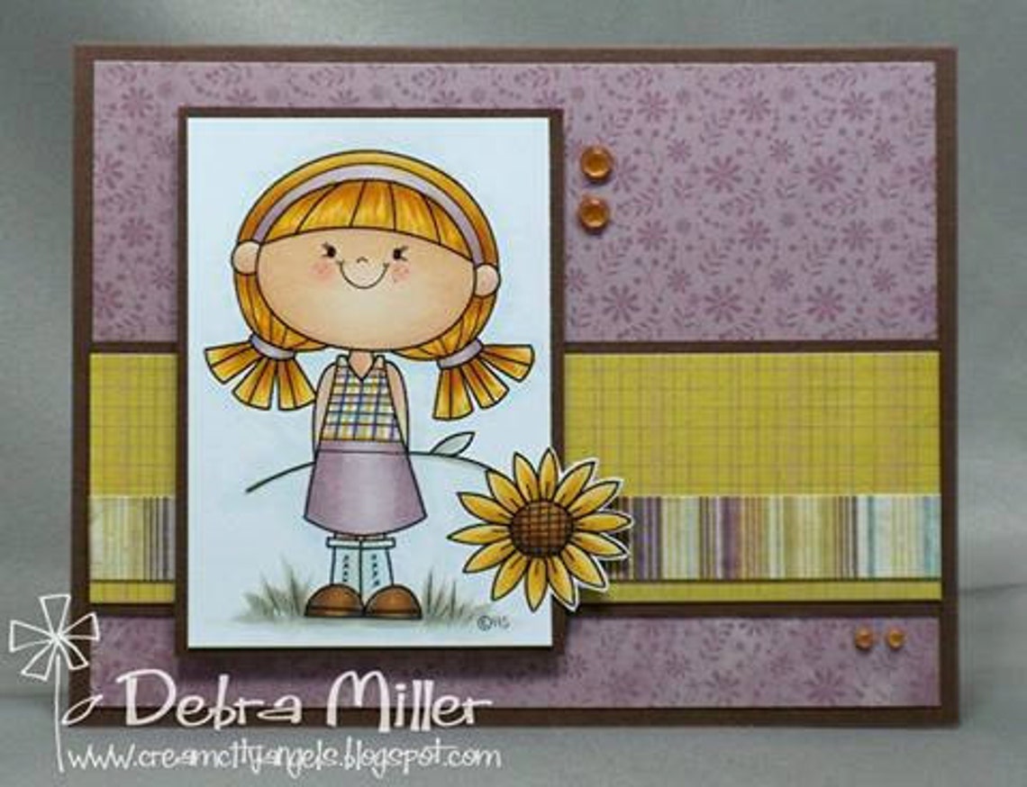 Sunflower Girl Digital Stamp for Card Making Paper Crafts - Etsy