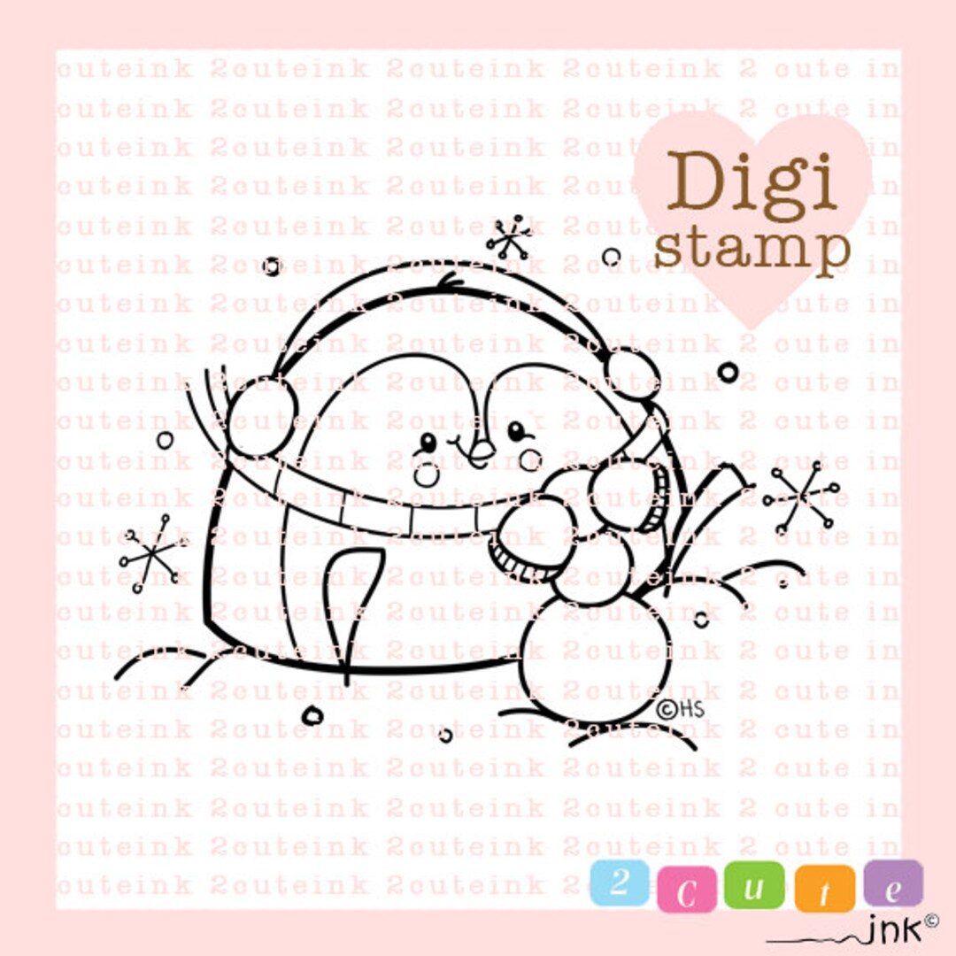 Snowball Penguin Digital Stamp for Card Making, Paper Crafts ...