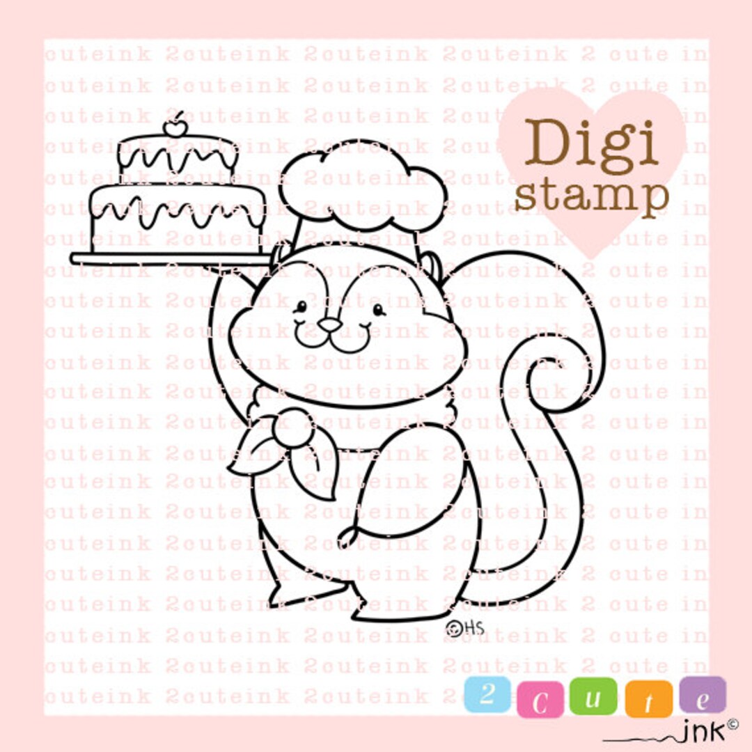 Bake Me A Cake Digital Stamp Squirrel Stamp Digital Chef Stamp Squirrel ...