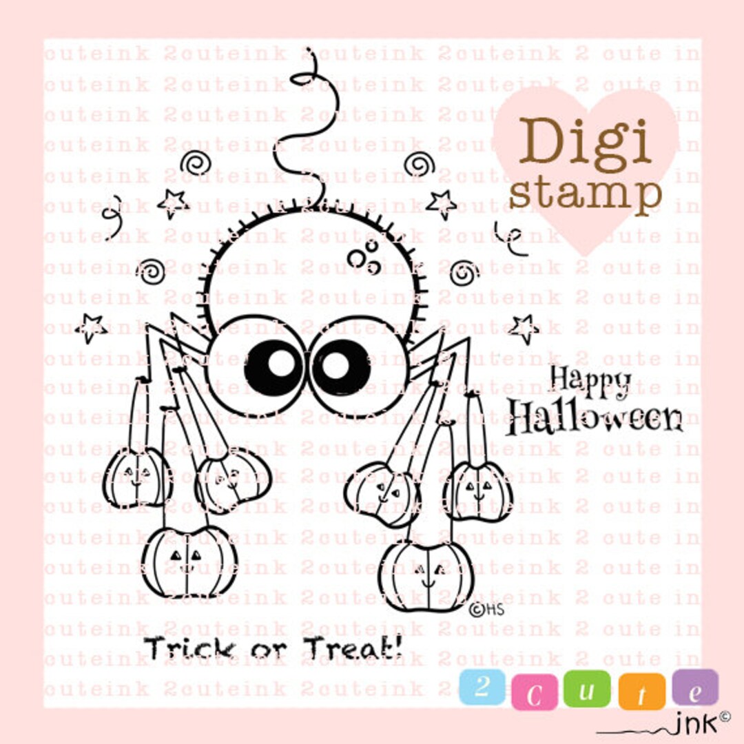 Trick or Treat Spider Digital Stamp Halloween Digital Stamp - Etsy