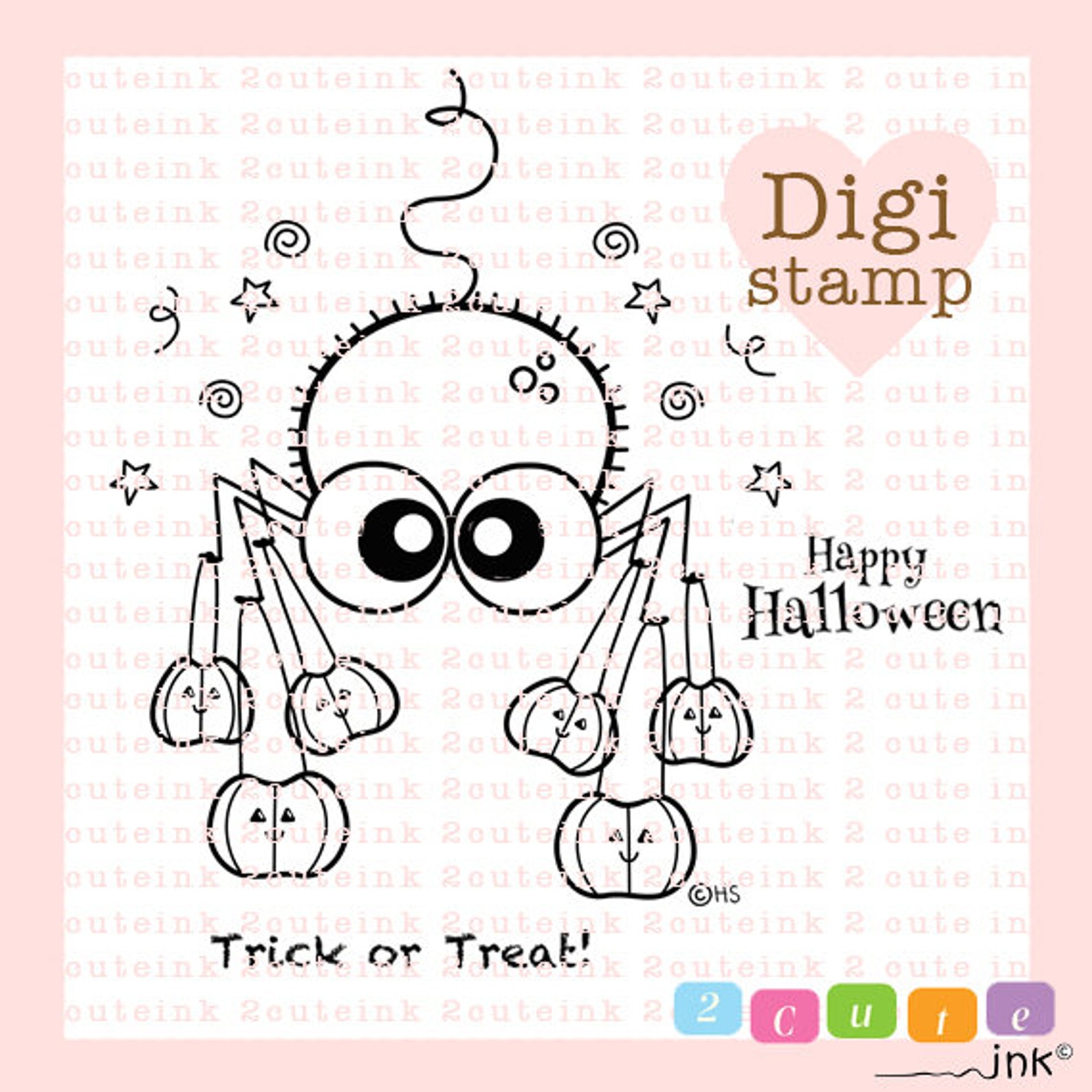 Trick or Treat Spider Digital Stamp Halloween Digital Stamp - Etsy