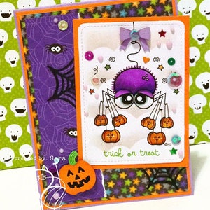 Trick or Treat Spider Digital Stamp Halloween Digital Stamp - Etsy