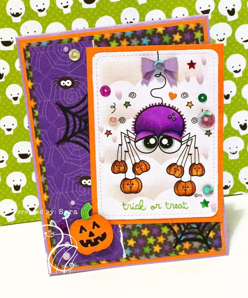 Trick or Treat Spider Digital Stamp Halloween Digital Stamp - Etsy