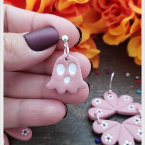 Pink Ghost Earrings, Dia De Muertos, Flower, Barro Pottery, Mexican ...