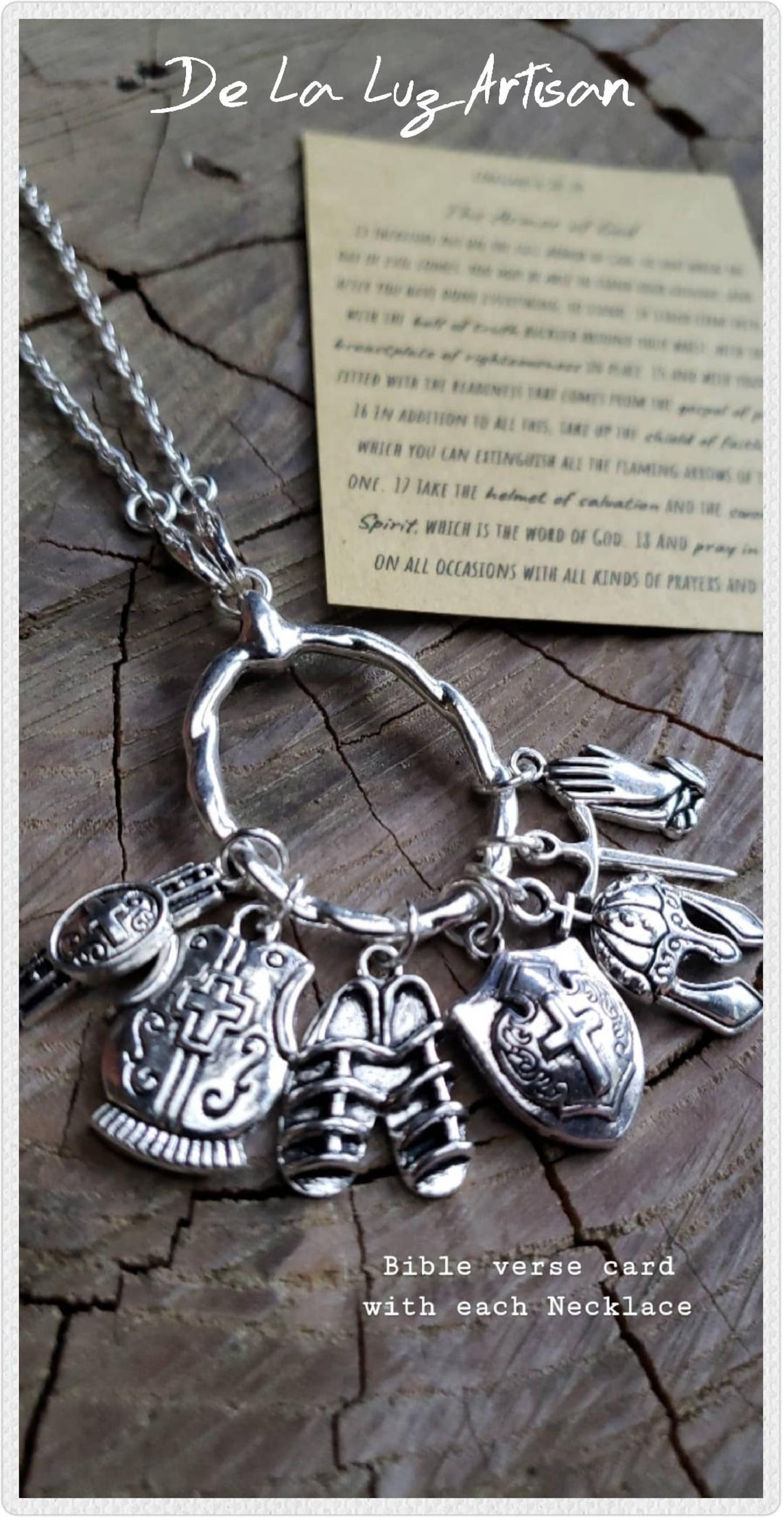 Silver Armor of God Charm Necklace Bible Verse Bible Study - Etsy