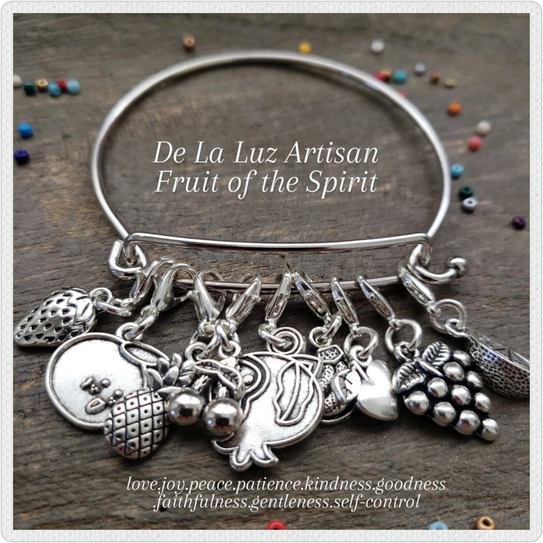 Silver Fruit of the Spirit Charm Bangle, Bible Verse, Sunday School ...