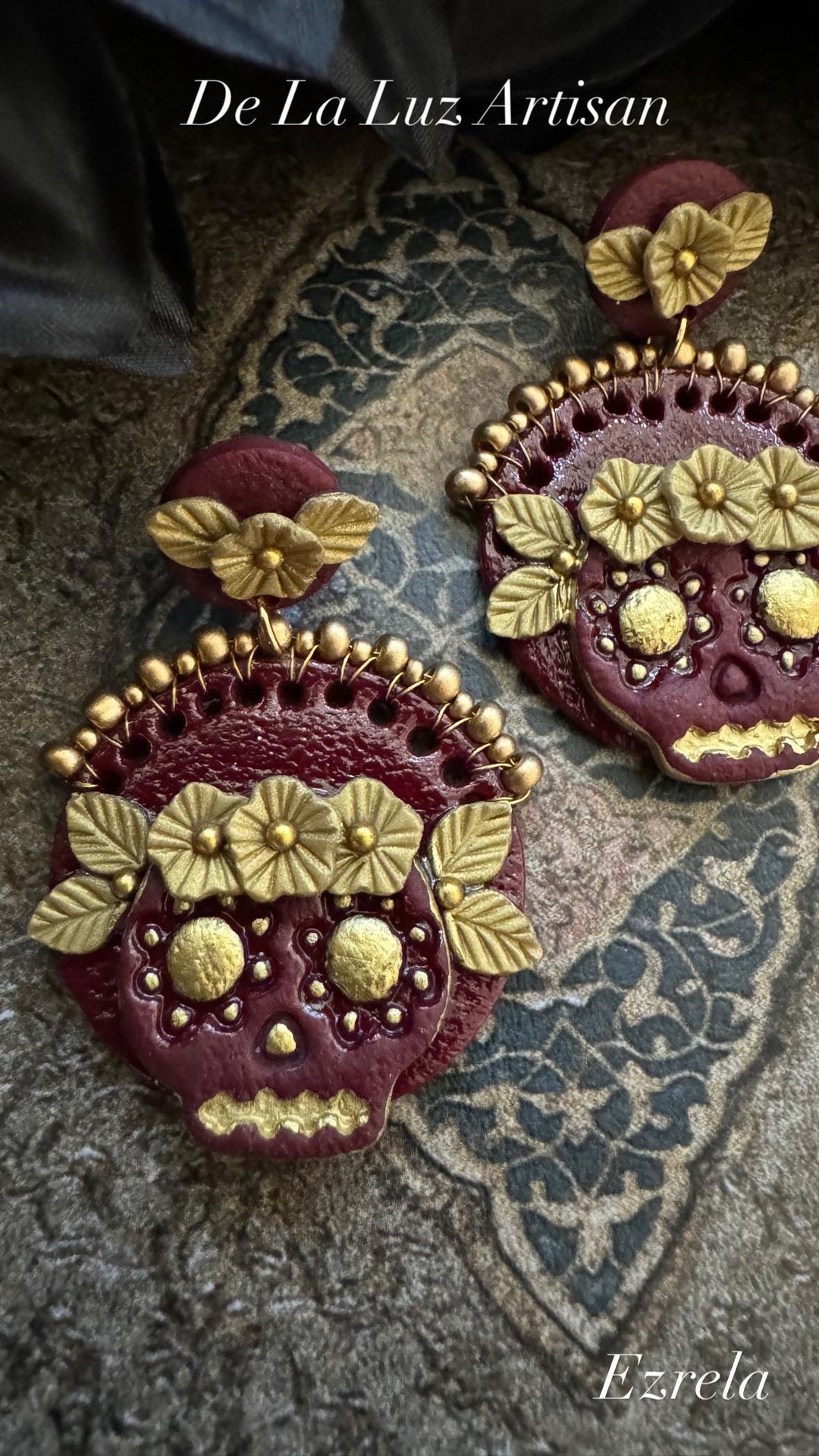 EZRELA Maroon and Gold Skull, Halloween Necklace, Spooky Goth, Fall ...