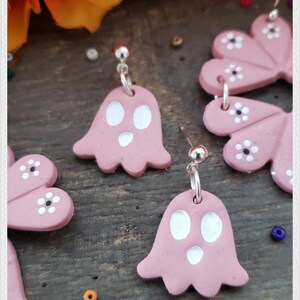 Pink Ghost Earrings, Dia De Muertos, Flower, Barro Pottery, Mexican ...