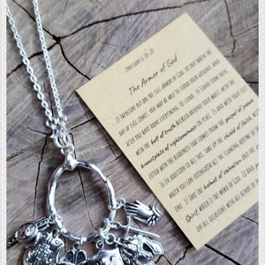 Silver Armor of God Charm Necklace, Bible Verse, Bible Study, Religious ...