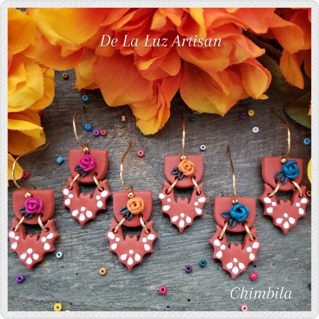 Chimbila Bat Earrings Dia De Muertos Flower Barro - Etsy