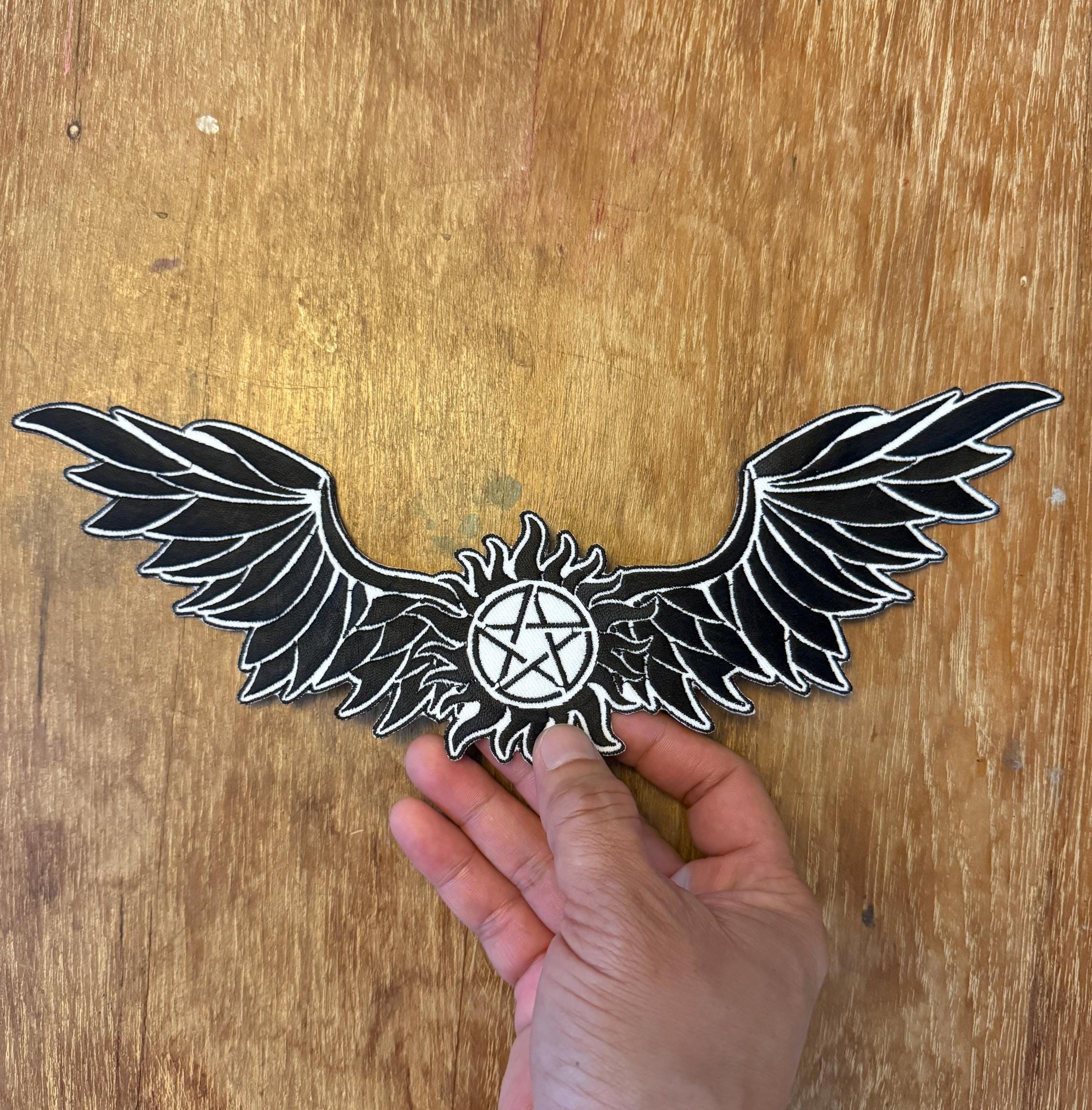Pentagram Pentacle Supernatural Angel Wings Symbol Embroidery Iron-on ...