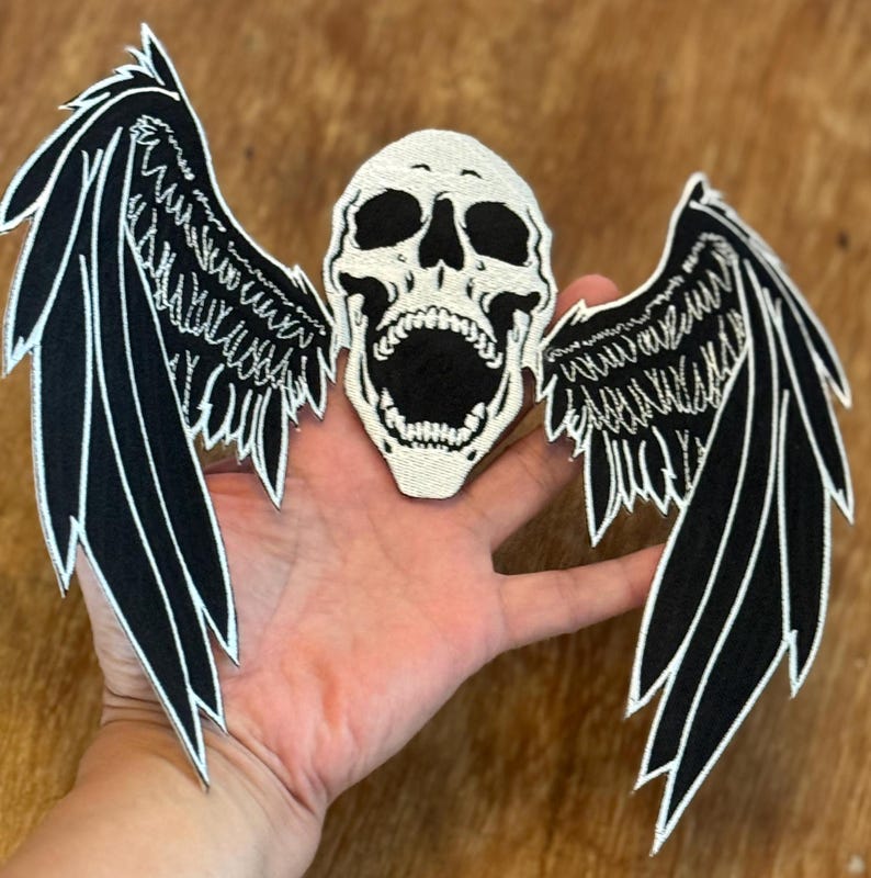 Skull Wing Grim Reaper Devil Scary Dead Dark Night Symbol Embroidery ...