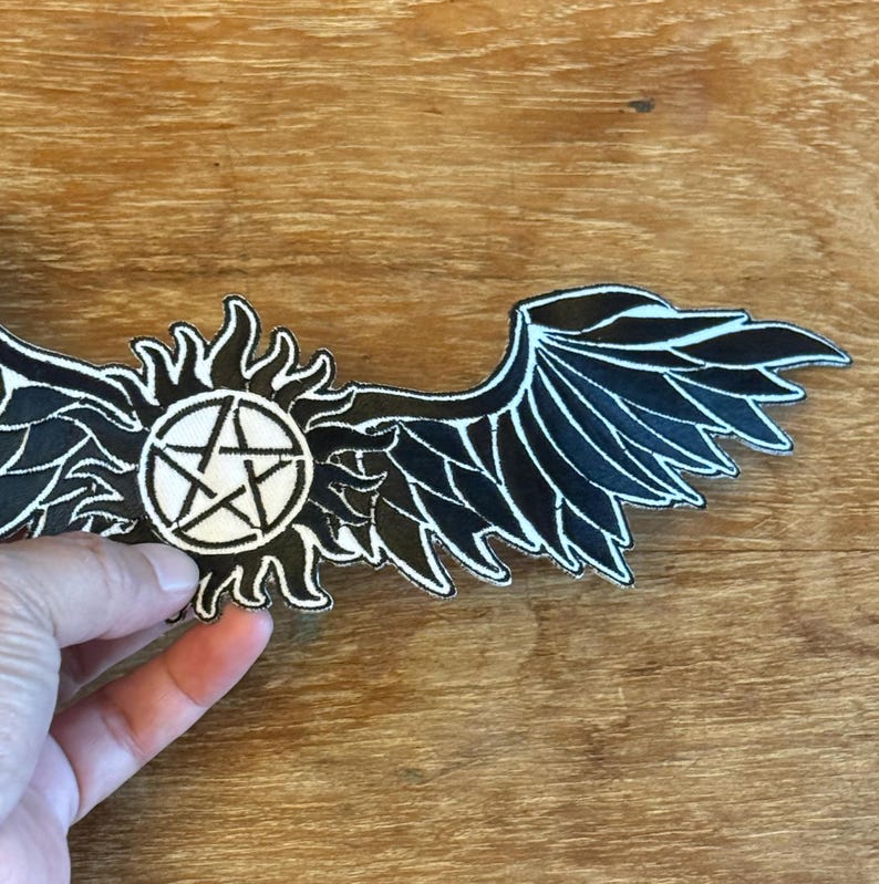 Pentagram Pentacle Supernatural Angel Wings Symbol Embroidery Iron-on ...