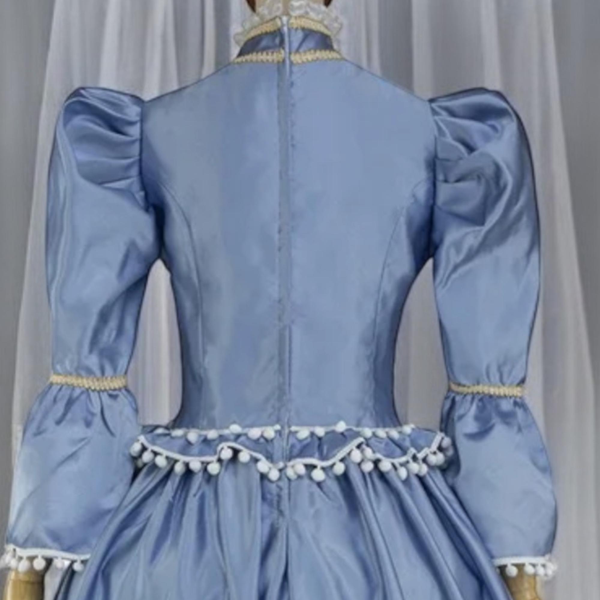 Victorian Light Blue Satin Ball Gown With Puff Sleeves, Elegant Full ...