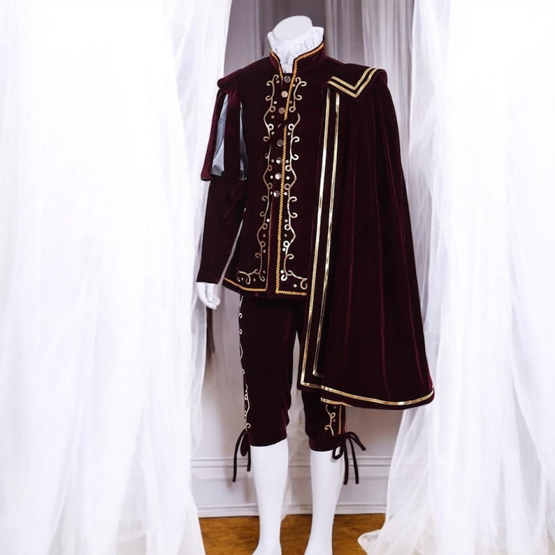 Baroque Nobleman Velvet Cosplay Costume Deep Burgundy With Gold ...