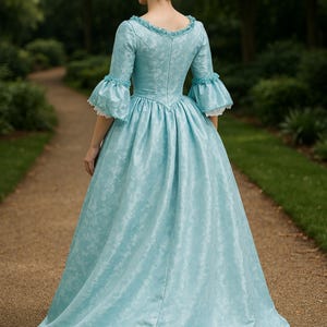 Elegant Blue Rococo Dress | 18th Century Court Gown With Intricate Lace ...