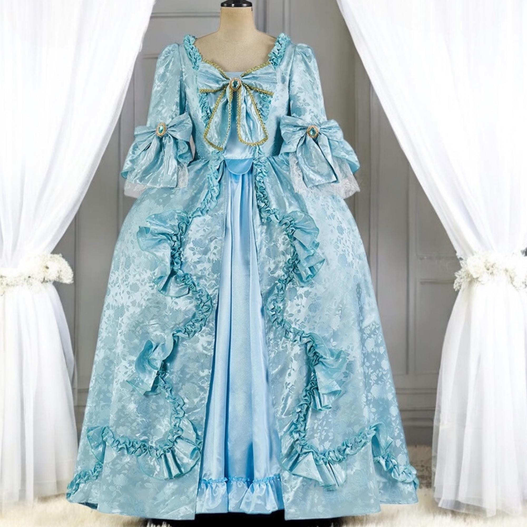 Elegant Blue Rococo Dress | 18th Century Court Gown With Intricate Lace ...