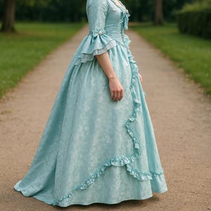 Elegant Blue Rococo Dress | 18th Century Court Gown With Intricate Lace ...
