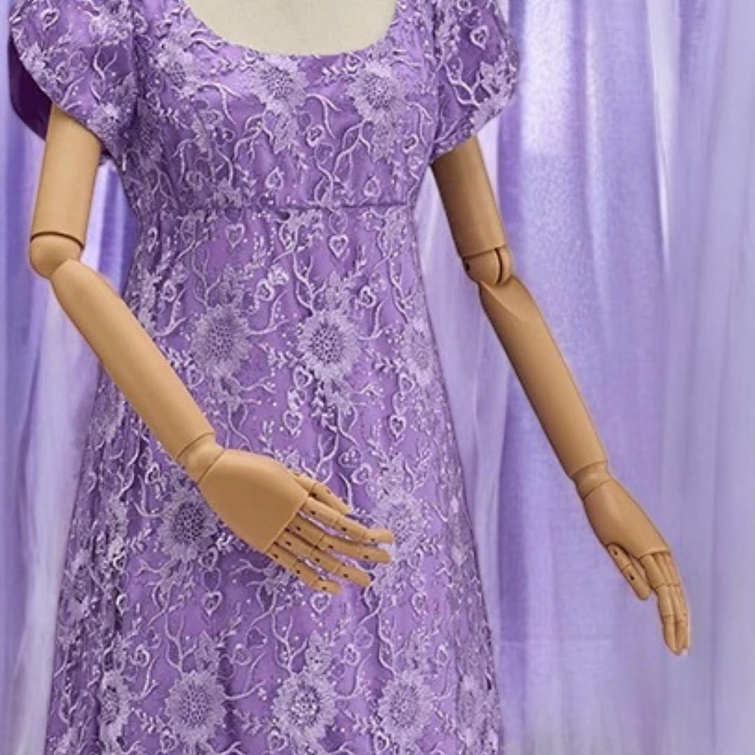 Elegant Regency Purple Lace Gown, Empire Waist Floral Lace Dress ...