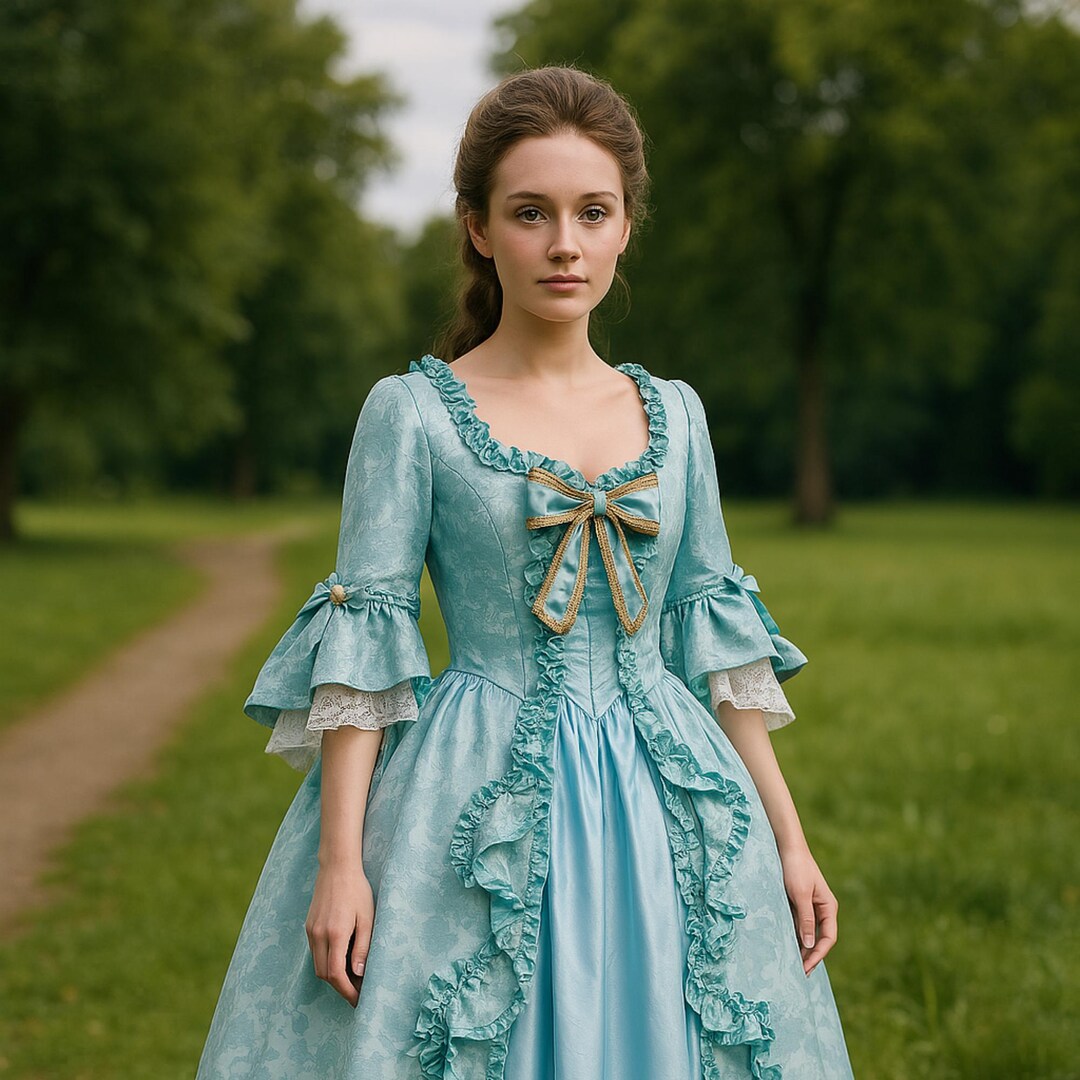 Elegant Blue Rococo Dress | 18th Century Court Gown With Intricate Lace ...