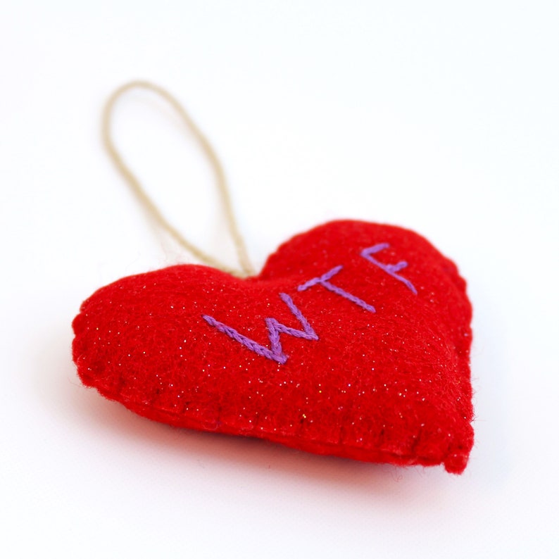 WTF, Red Sparkle Felt Heart, Ready to Ship! Funny, Snarky Large Felt ...