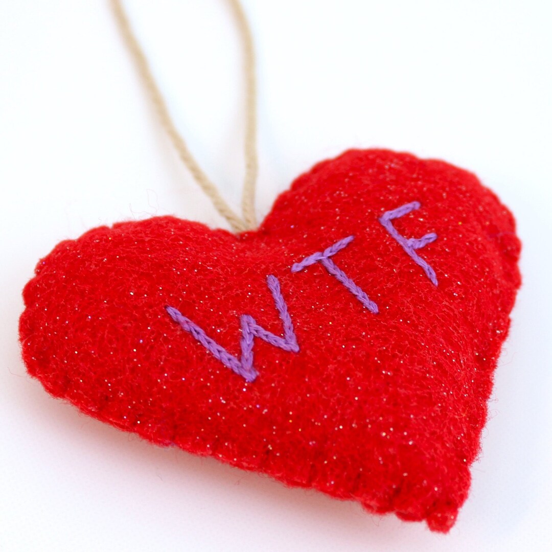 WTF, Red Sparkle Felt Heart, Ready to Ship! Funny, Snarky Large Felt ...