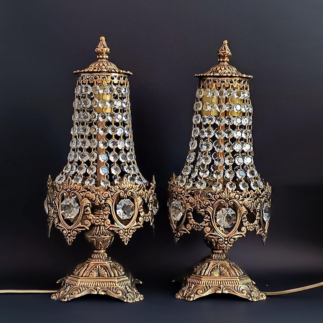 Set of 2 Antique Brass Table Lamps Collectible Bedside Lamps With ...