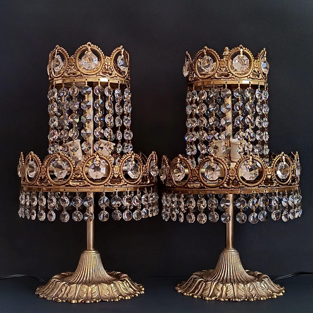Set of 2 Antique Brass Table Lamps Collectible Bedside Lamps With ...