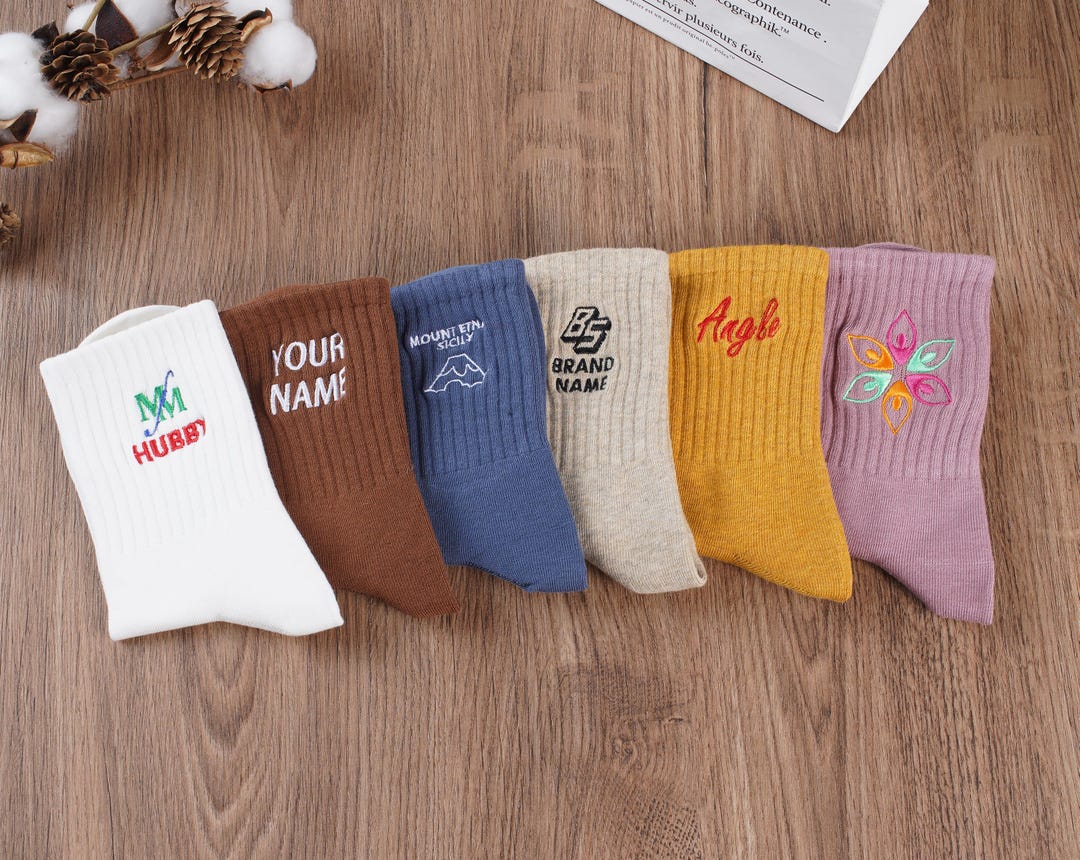 Custom Embroidered Vintage Socks, Unisex Cotton Socks With Personalized ...