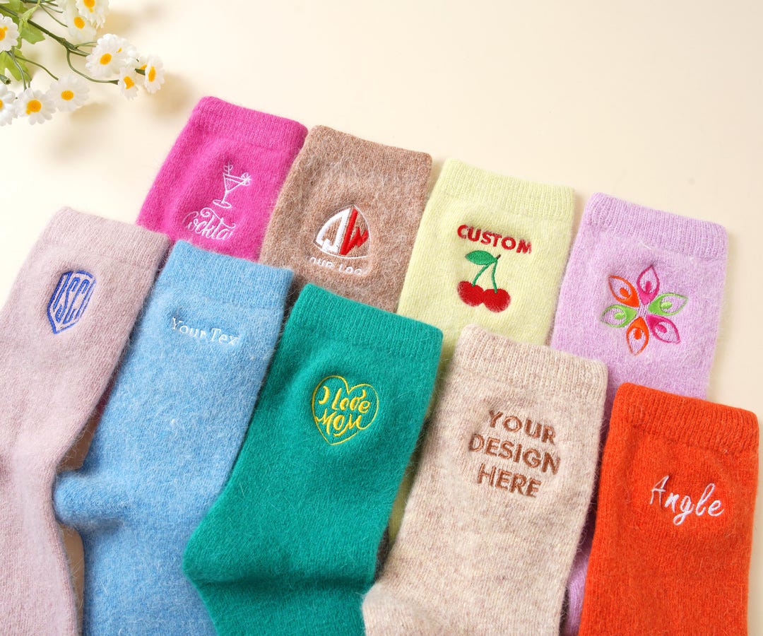 Custom ANGORA Warm Cozy Winter Socks,with Your Name,text or Logo ...