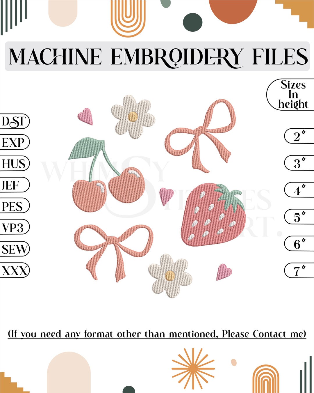 Strawberry Bow Embroidery Design: Fruit Cartoon (digital Download) - Etsy