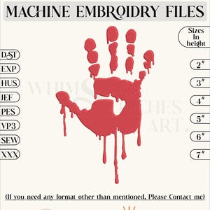 Bloody Hand Embroidery Design. Halloween Embroidery Design. Blood ...