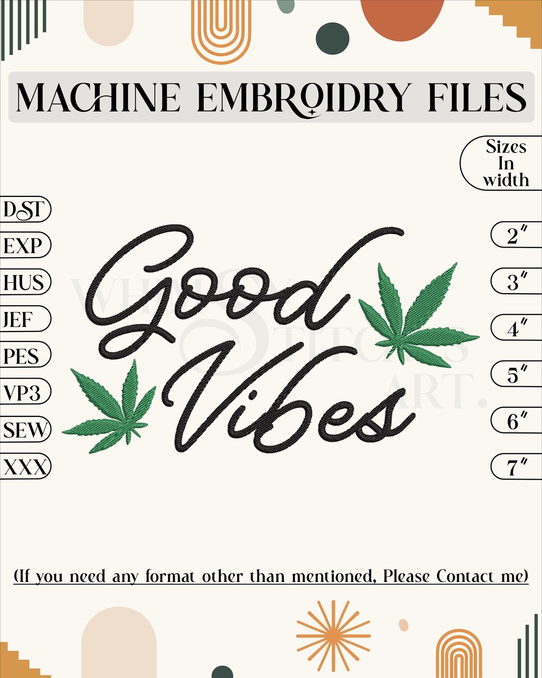 Good Vibes Weed Embroidery Designs, Marijuana Embroidery Pattern, Hemp ...