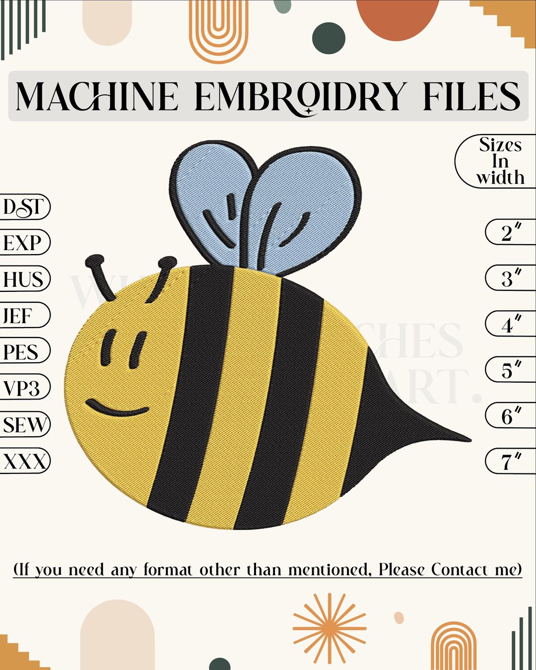 Cute Bee Embroidery Design, Machine Embroidery File (sizes 2-7 Inch) - Etsy